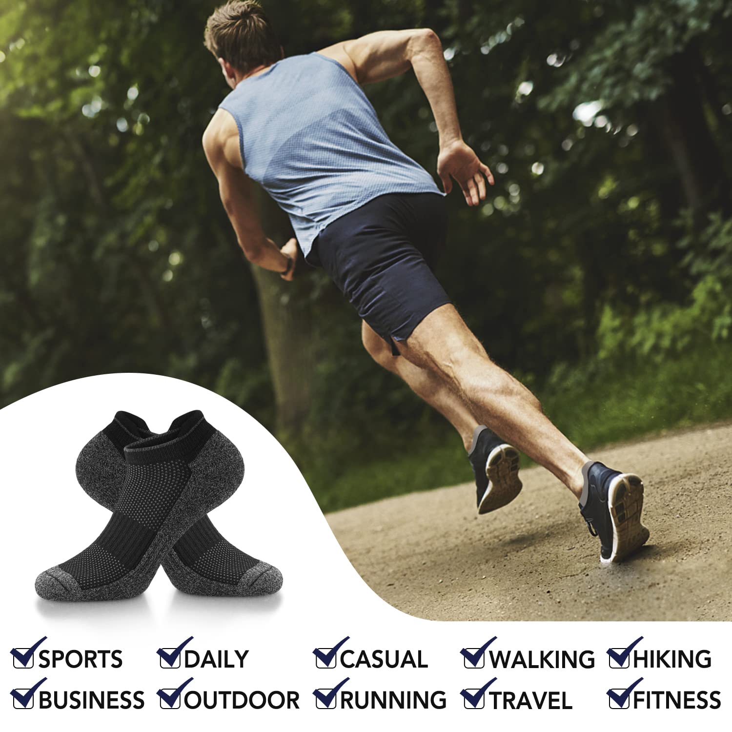 ACTINPUT Men's Ankle Low Cut Athletic Performance Comfort No Show Running Cushion Socks Tab L and XXL (White,L/XL)