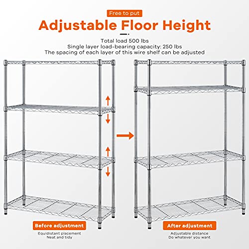HCY Garage Shelving, 54 inchx36 inchx14 inch Metal Shelves 4 Tier Wire Shelving Unit Adjustable Heavy Duty Sturdy Steel Shelving Rack Shelf for Pantry Garage Kitchen (Chrome)