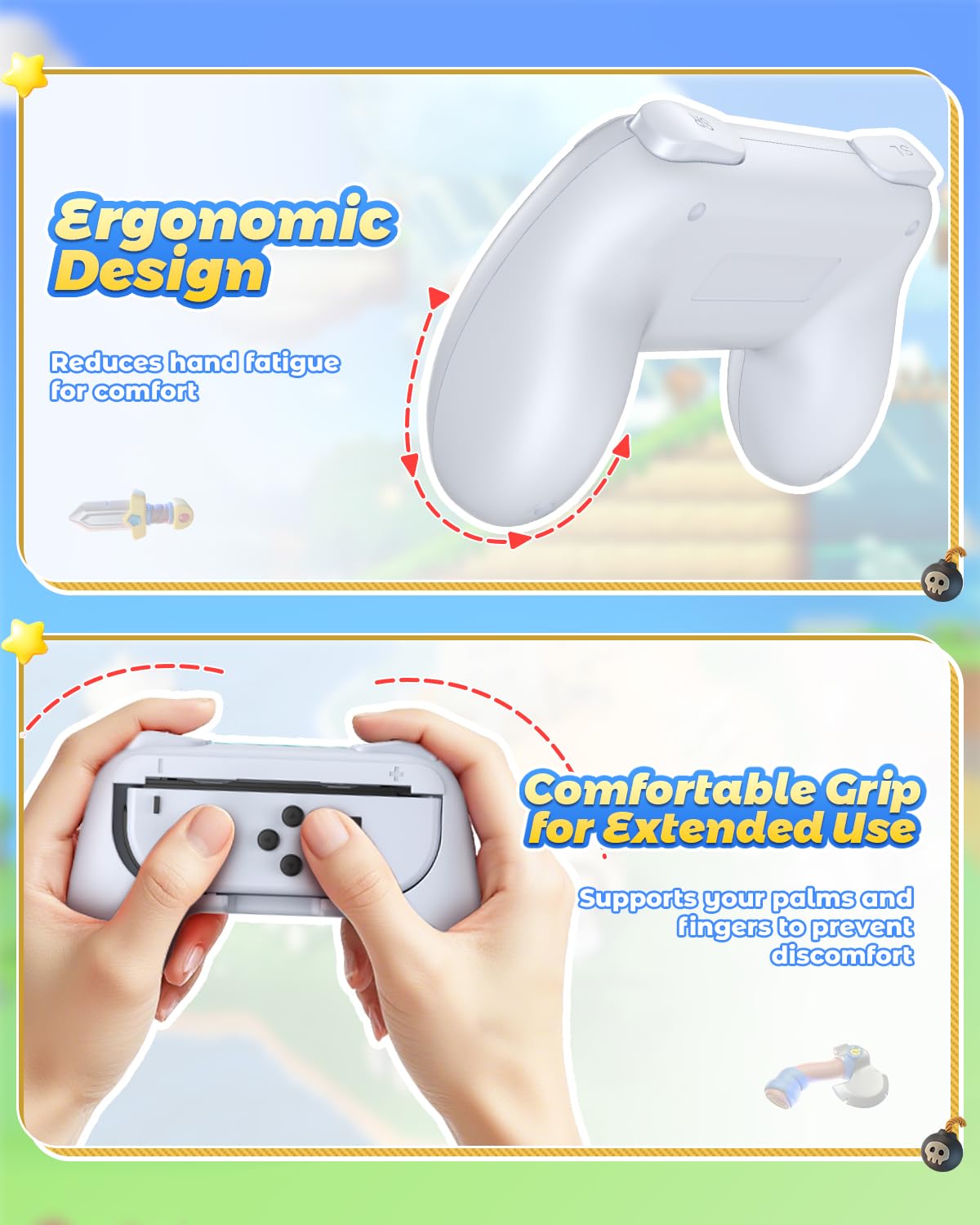 FYOUNG Hand Grips Compatible with Switch and Switch OLED Model Controllers, Grip for Switch Joy Con - White (2 Packs)