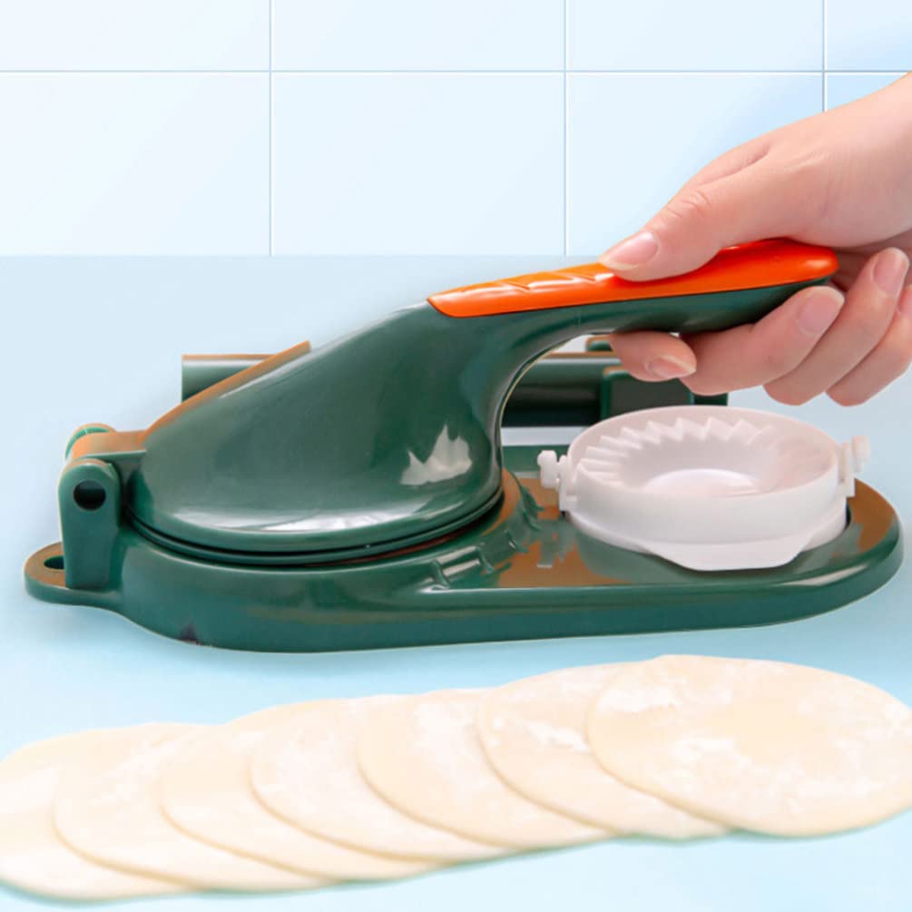 Angoily Manual Tortilla Maker Press Set with Dumpling Skin Maker Dumpling Mold Pizza Dough Pastry Presser Rotis Press Dumpling Wrapper for Home Kitchen Green, 24X7CM