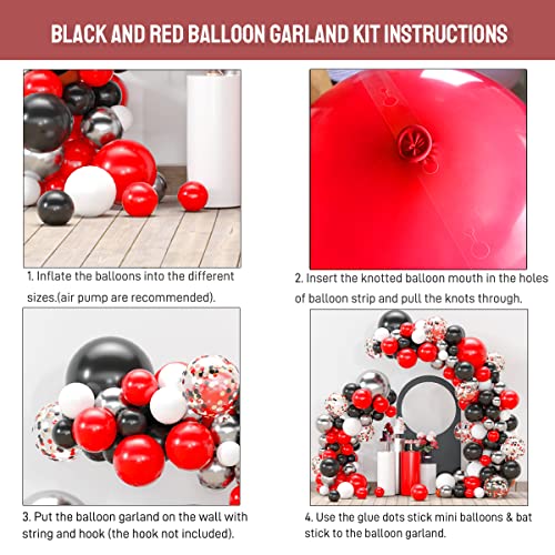 Black and Red Balloon Garland Kit Red Black White Metallic Silver Confetti Balloons Arch for Baby Shower Graduation Circus Pirate Birthday Party Decorations