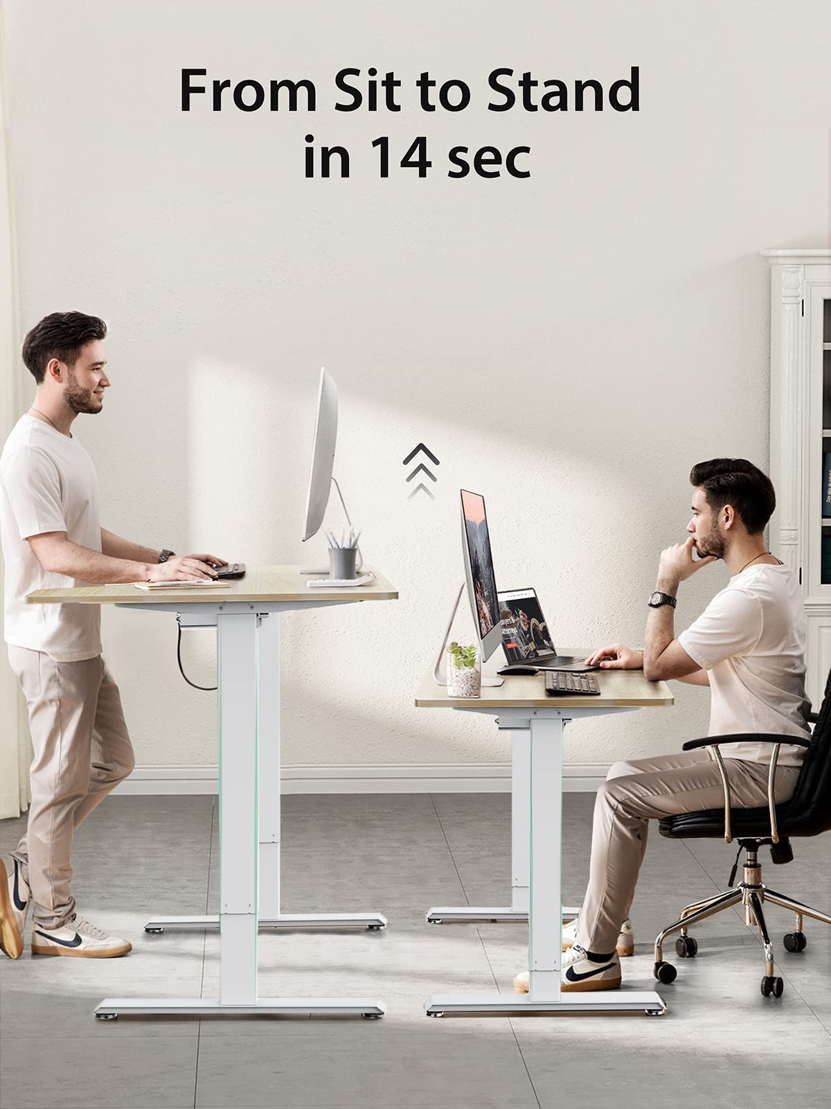 Totnz Electric Standing Desk, Height Adjustable Sit Stand up Desk, L-Shaped Memory Home Office Desk with Hook, 55 x 34 inch