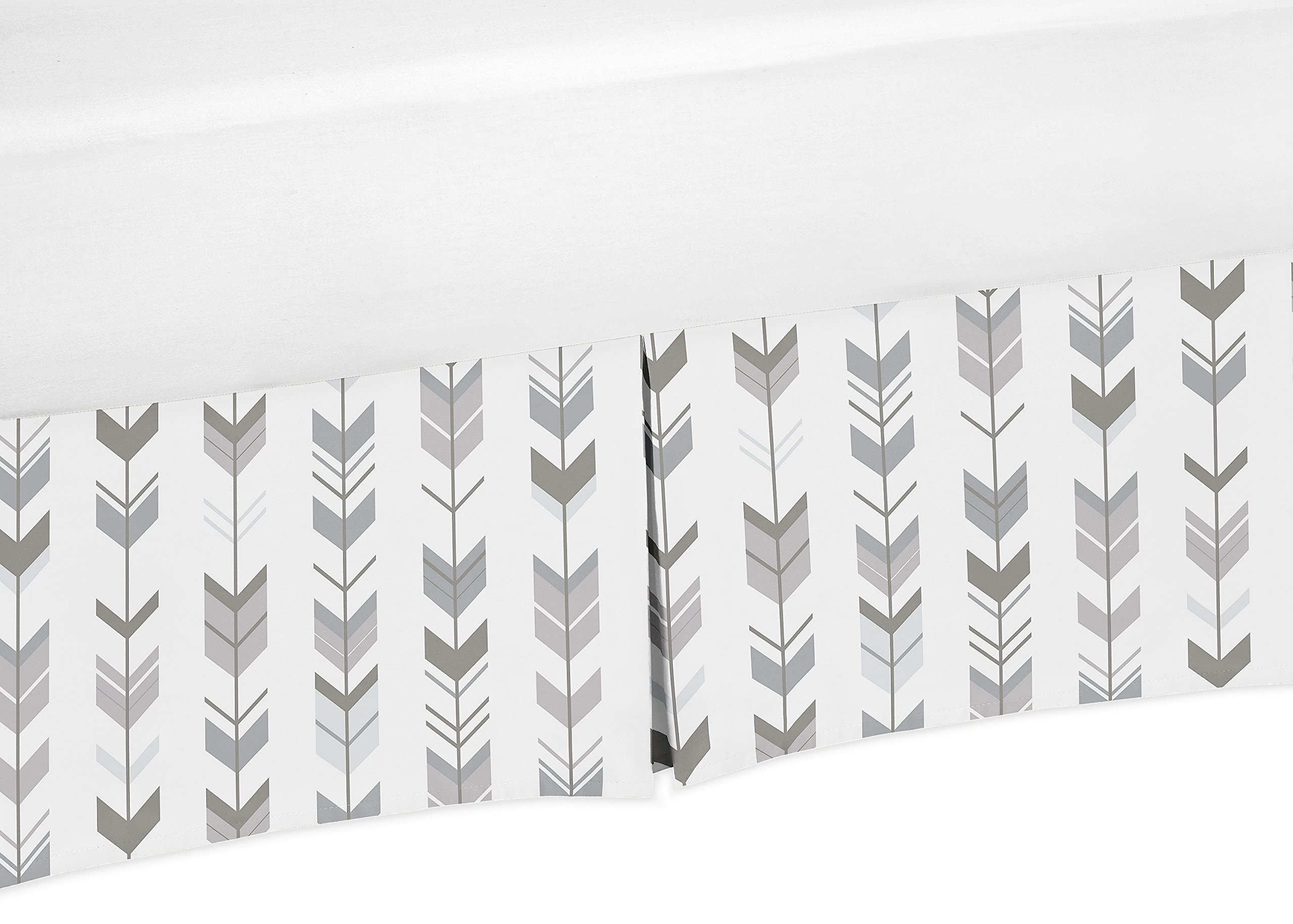 Grey and White Boy or Girl Unisex Pleated Crib Bed Skirt Dust Ruffle for Woodland Arrow Collection by Sweet Jojo Designs