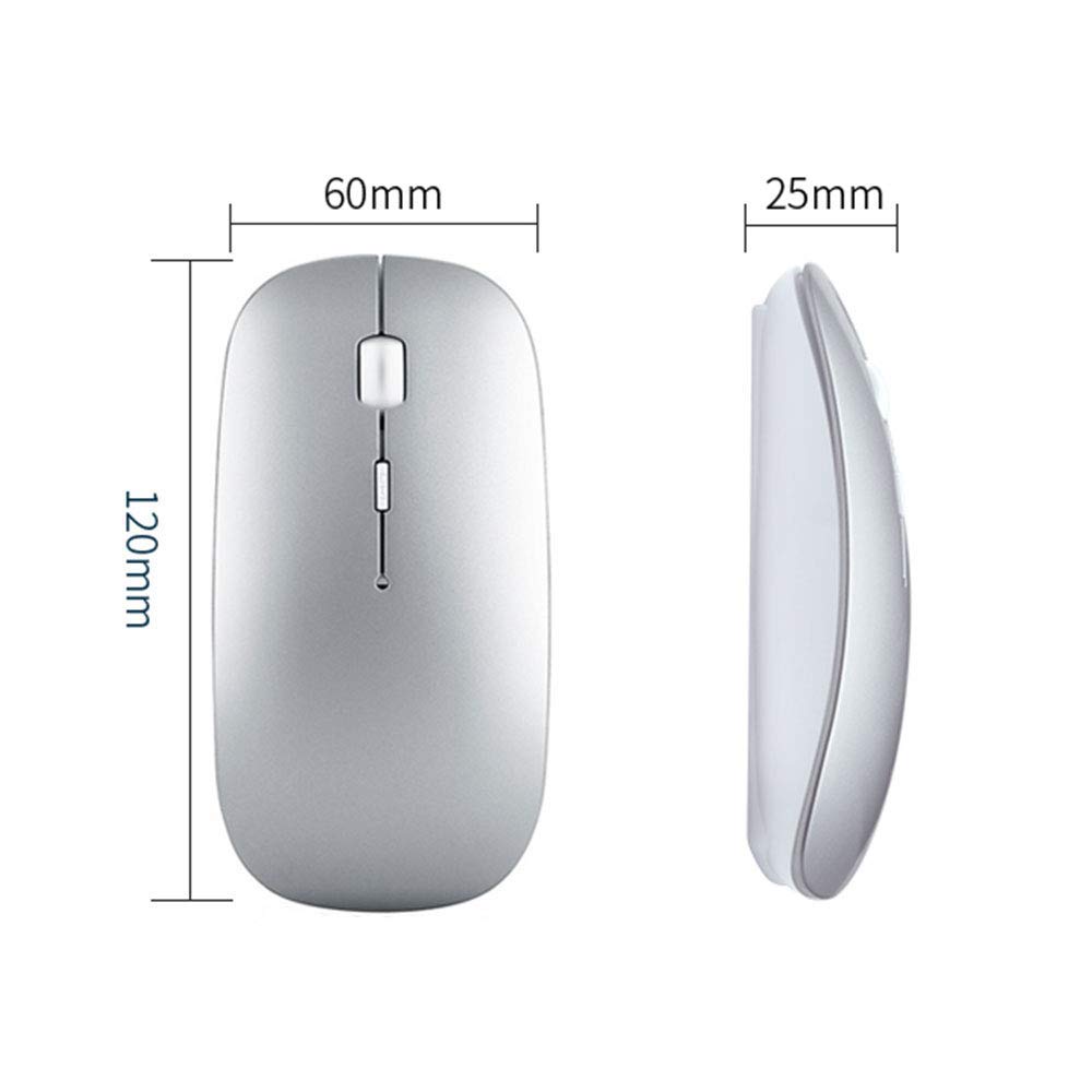 Bluetooth Wireless Mouse, Dual Mode Slim Rechargeable Wireless Mouse Silent Cordless Mouse with Bluetooth 4.0 and 2.4G Wireless, Compatible with Laptop, PC, Windows Mac Android OS Tablet (Silver)