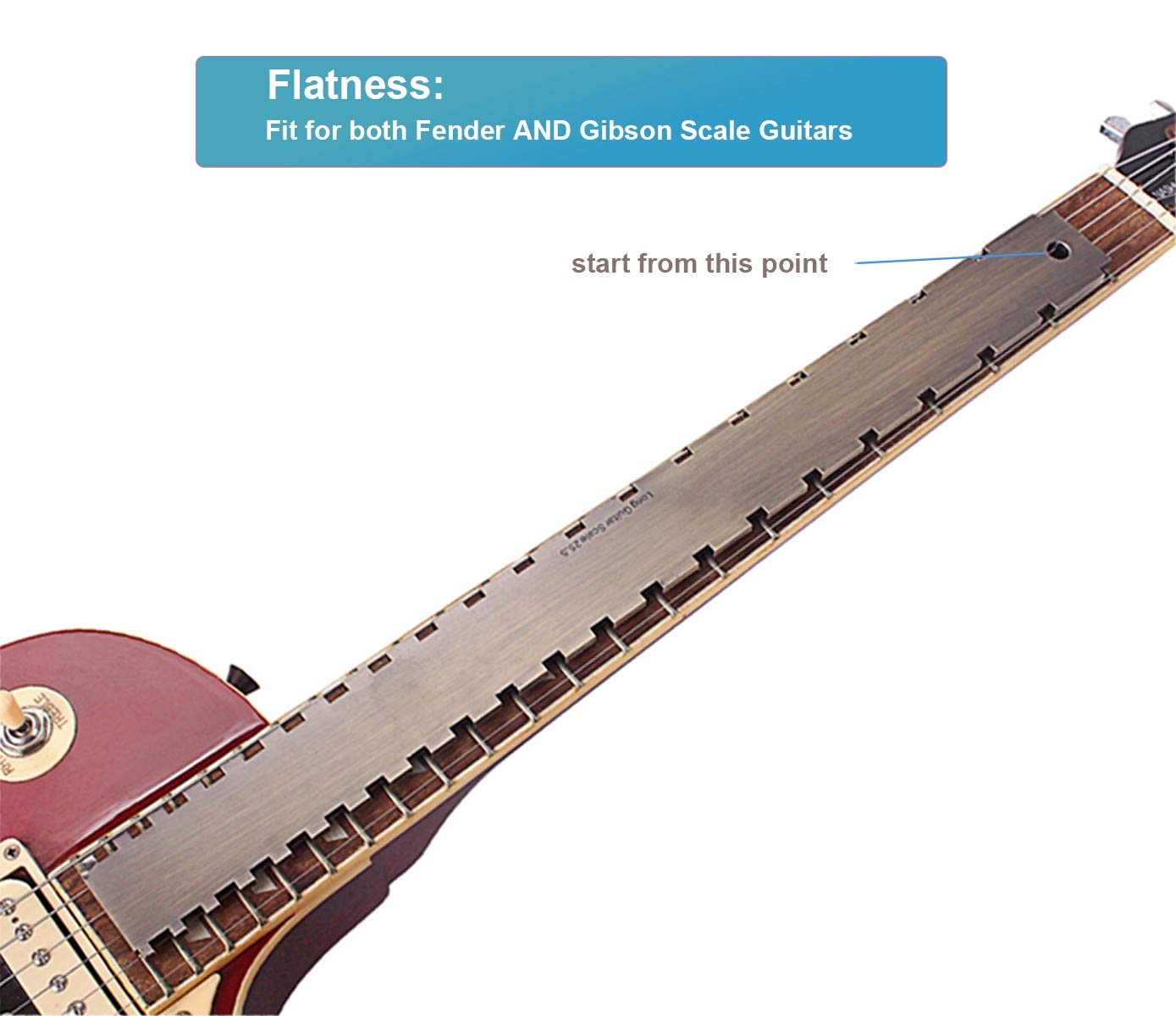 Notched Guitar Neck Straight Edge, Dual-scale Guitar Repair Tool for Scale Length 24.75in and 25.5in, Aluminium Guitar Fretboard Leveling Kit,Guitar Maintenance Tool for Luthiers, Bronze