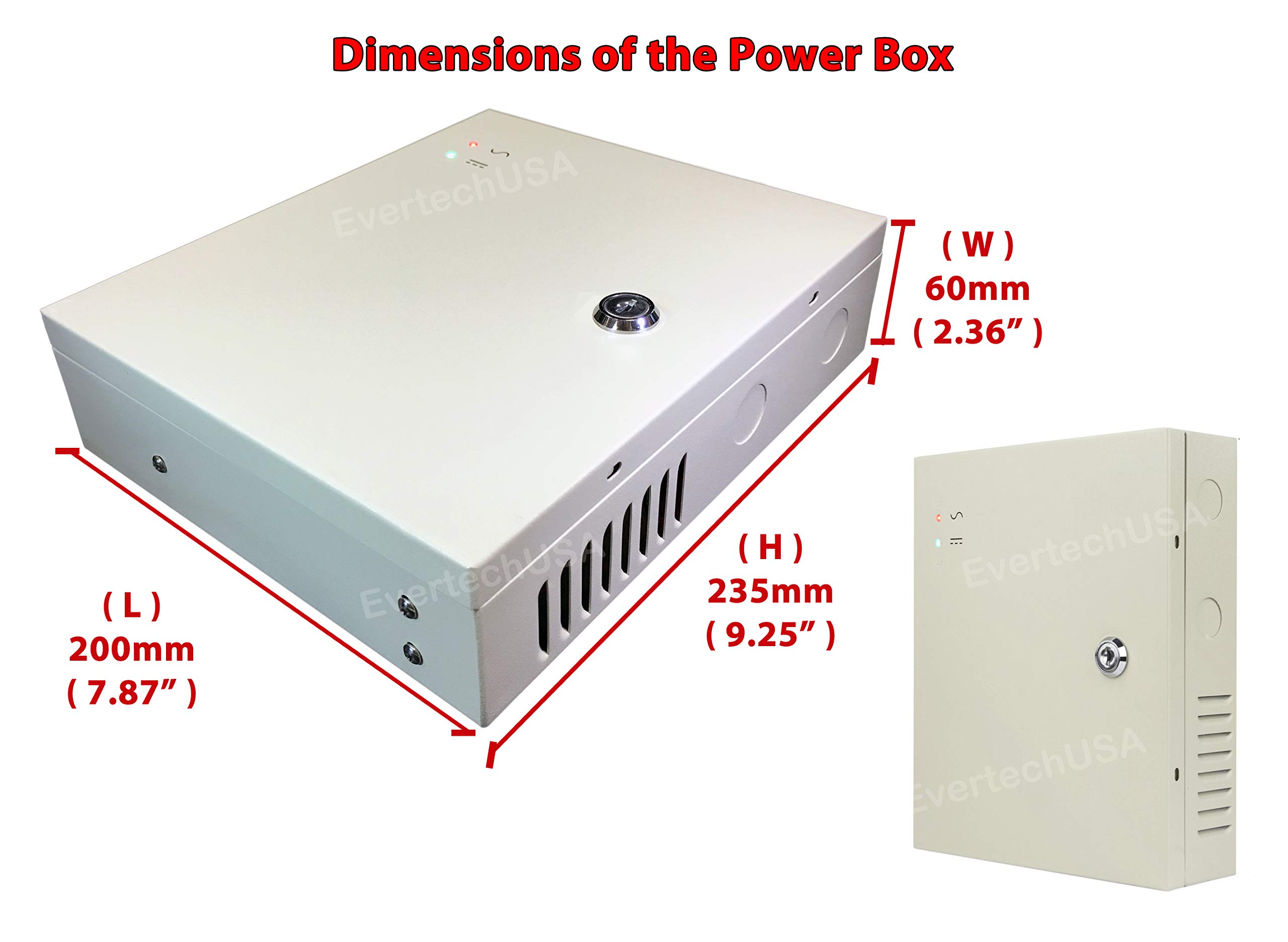 EVERTECH 8 Channel 9 Port Power Box Security Camera 12V DC 5A Ampere CCTV DVR Power Supply Switch Box Key Locked