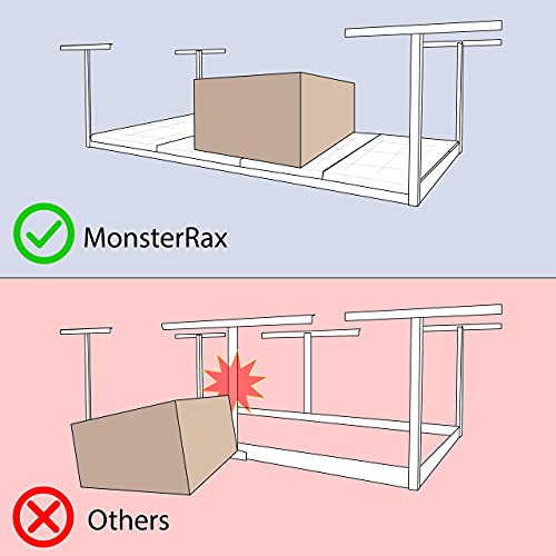 MonsterRax Overhead Garage Storage Rack- 4 x 8 Ceiling Rack for Garage Shelving, Organization, & Storage, Adjustable Hanging Storage for Bikes, Equipment & Accessories (White, 24"-45").