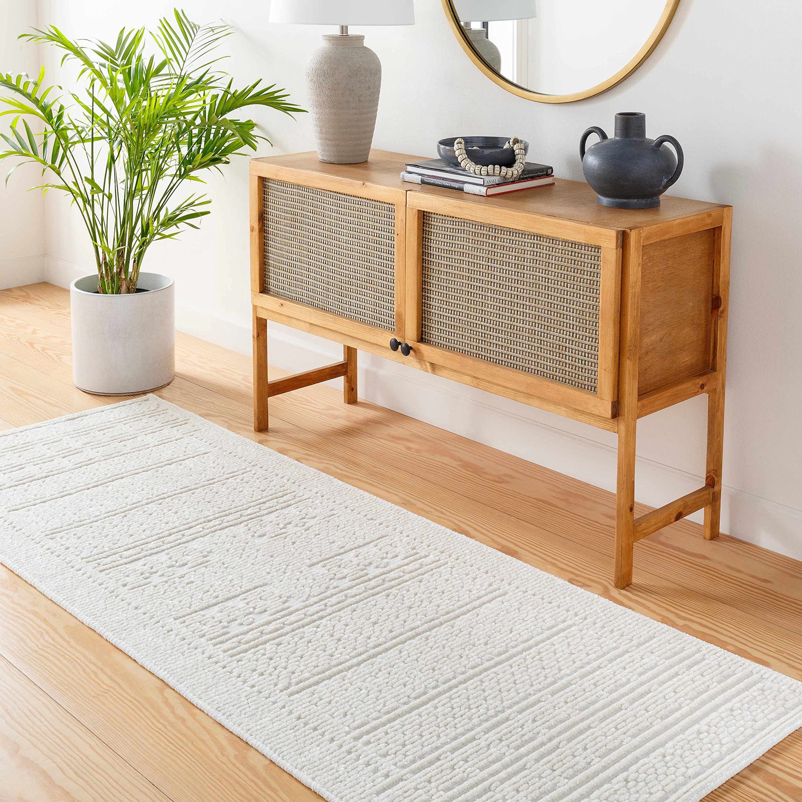 Hauteloom Bahar Living Room, Bedroom Machine Washable Area Rug - Bohemian Modern Farmhouse - Moroccan Transitional - White, Off White, Light Cream - 7'10" x 10'1"