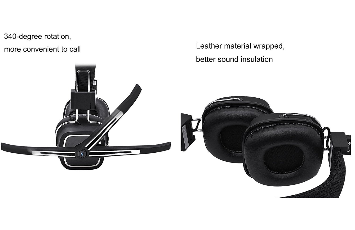 Trucker Bluetooth Headset Wireless with Noise canceling Microphone, On-Ear Wireless Headphones with Mic,Over The Head Earpiece for iOS & Android Mobile Phone, Skype, Truck Drivers, Call Center,Voip