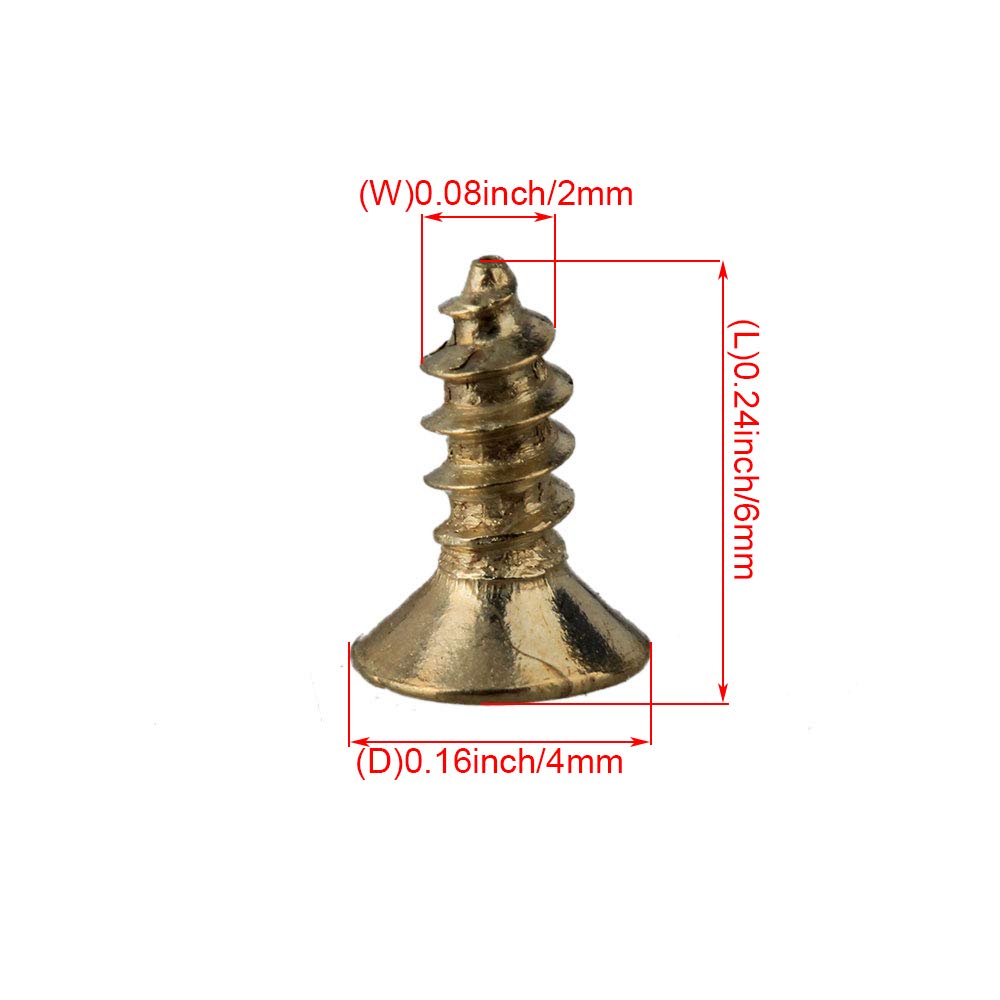 RDEXP Yellow Iron Hardware Flat Head Wood Screw Self Tapping Screws (2 x 6mm)