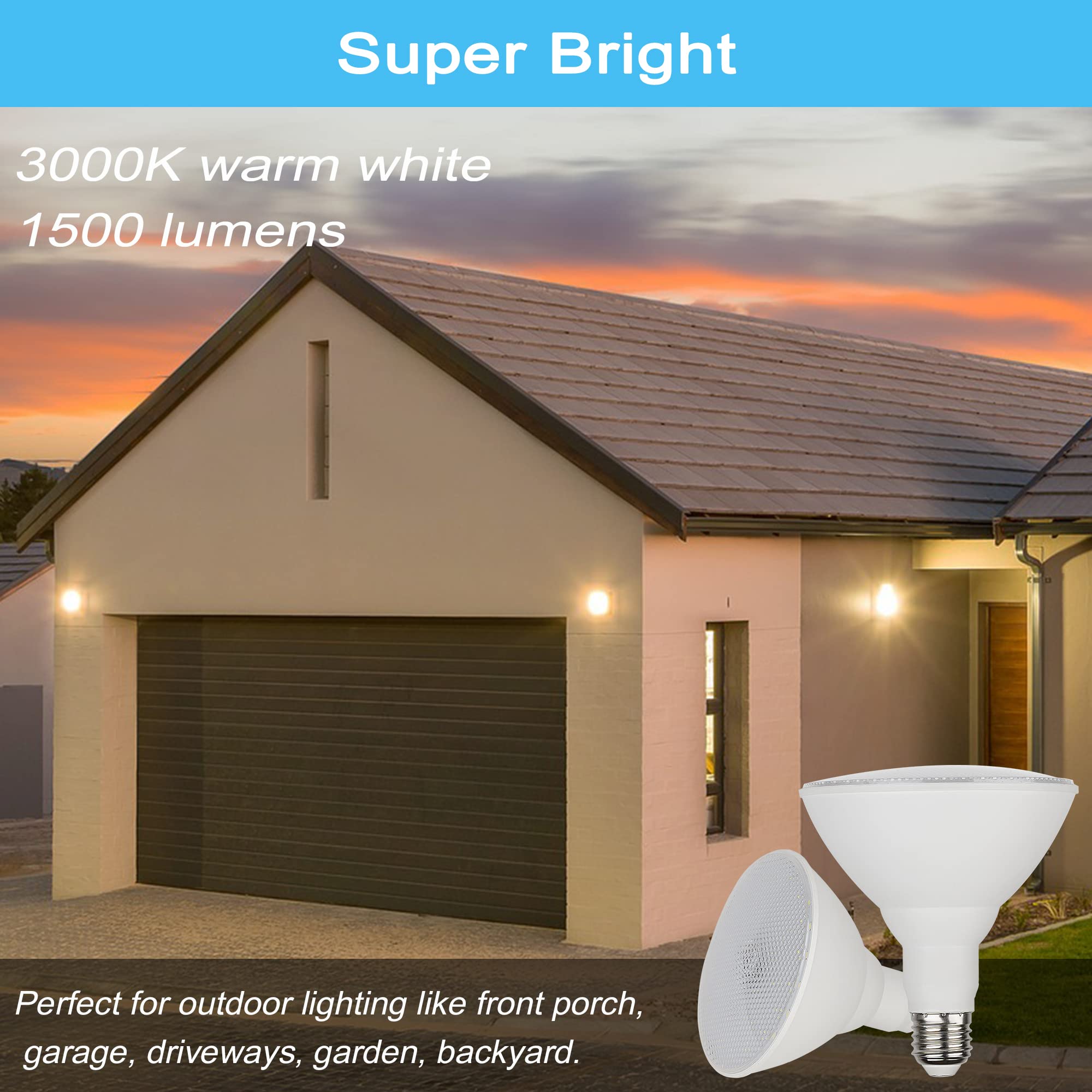 Motion Sensor Flood Light Bulb Outdoor, 15W (100-Watt Equivalent) E26 PAR38 LED Bulb with Radar Detector and Dusk to Dawn Sensor, 1500lm Motion Activated Security Light Bulbs, 3000K Warm White, 2 Pack