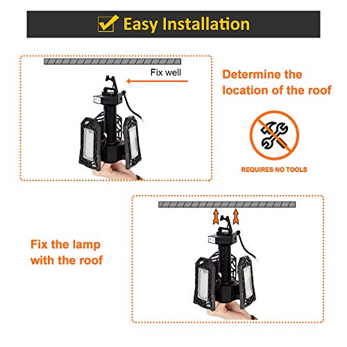 60W LED Garage Lights with Hook and Plug, 6000LM 6000K Super Bright LED Garage Ceiling Lights, Handheld Deformable LED Shop Lights with Adjustable Panels for Garage, Workshop, Warehouse