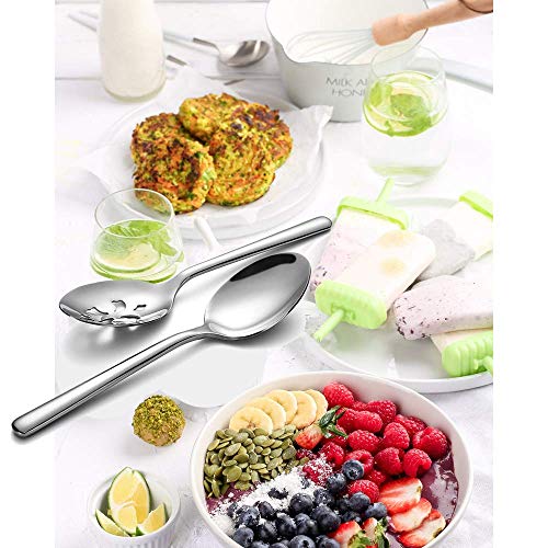 Enwinner Serving Spoons*2 Slot Spoons* 2 Forks *2 Buffet Colander Stainless Steel Banquet Set, Set of 6. Lenght 9" (6-spoon forks set)
