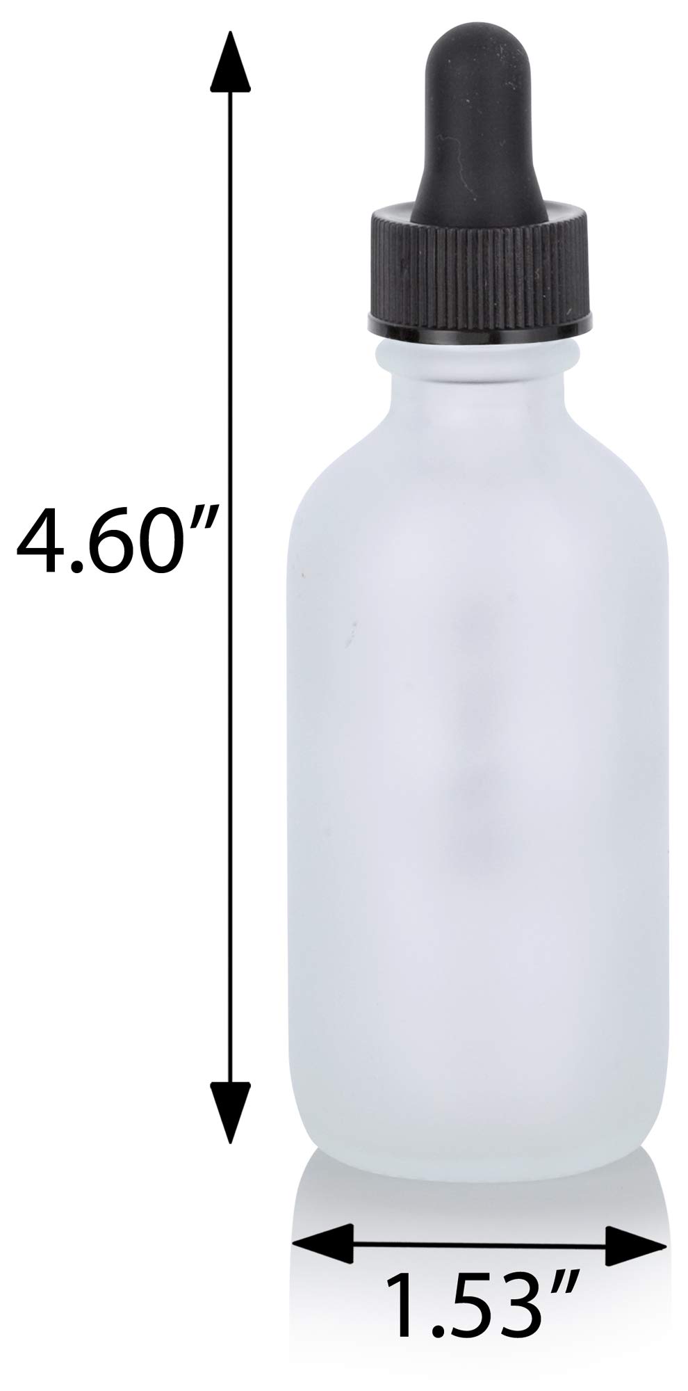 JUVITUS 2 oz / 60 ml Frosted Clear Glass Boston Round Bottle with Graduated Measurement Black Dropper (12 pack) + Funnel