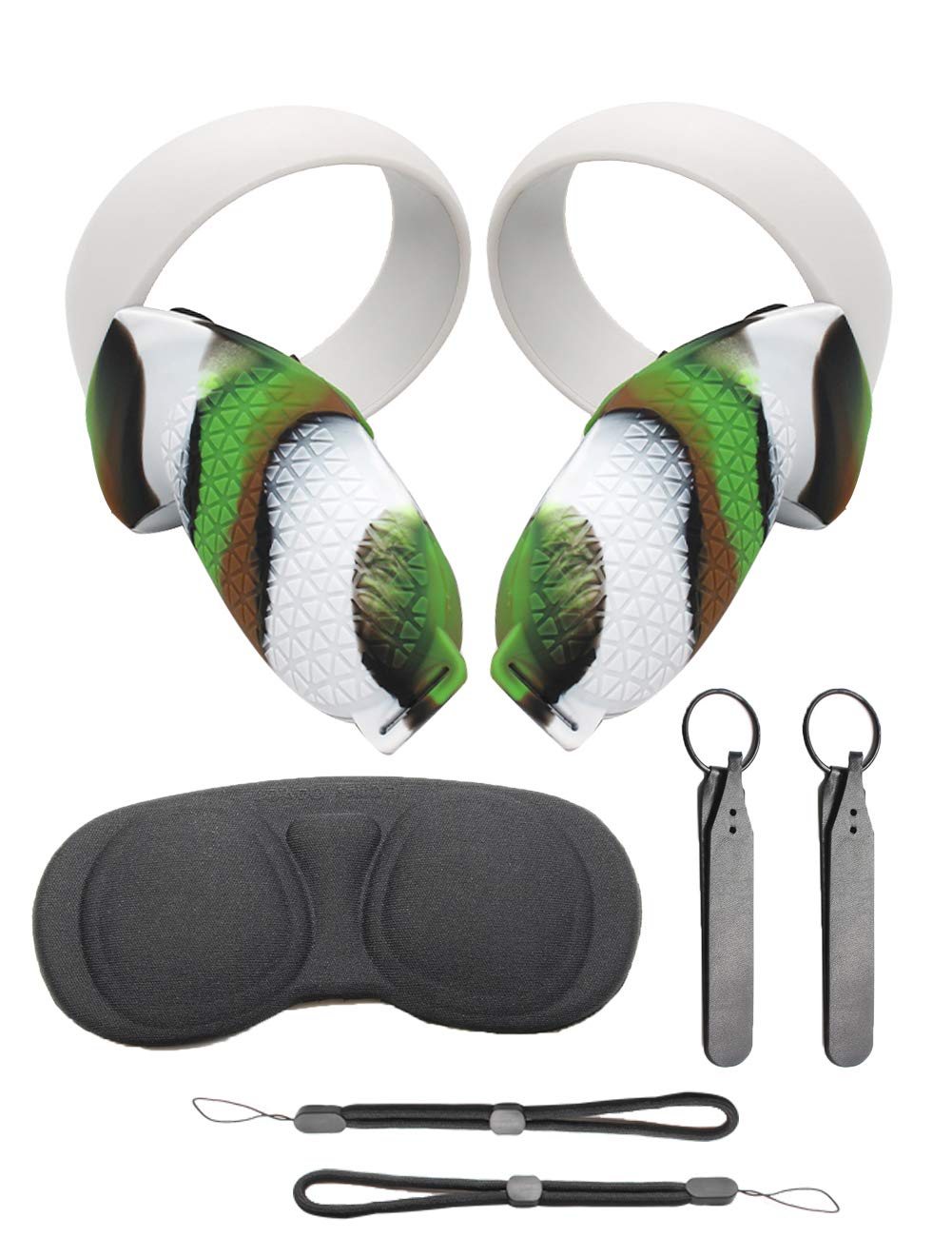 TATACO Touch Controller Grip Cover with Adjustable Knuckle Straps, VR Lens Protect Cover, Wrist Straps for Quest 2, Anti-Throw Handle Silicone Protective Sleeve Camouflage