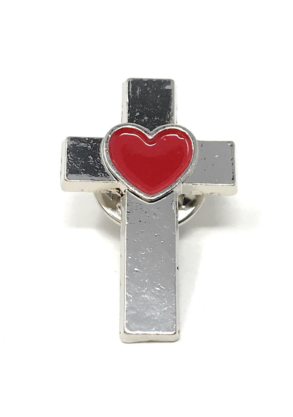 Bulk 50 Pack Chrome Crosses With Heart Accent Lapel Pins - Perfect Cross Fashion Accessory Or Decorative Jewelry Item For Men And Women - Wear Your Faith Proudly