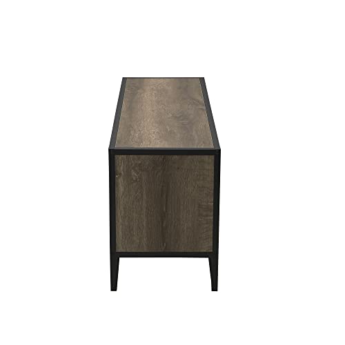 Household Essentials Jamestown TV Stand Coffee Table with Square Cube Storage Compartments Ashwood Rustic Wood Grain and Black Metal