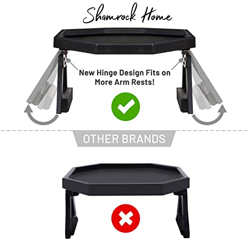 Clip On Tray Sofa Table for Wide Couches. Couch Arm Tray Table, Portable Table, TV Table and Side Tables for Small Spaces. Stable Sofa Arm Table for Eating and Drink Table (Black)