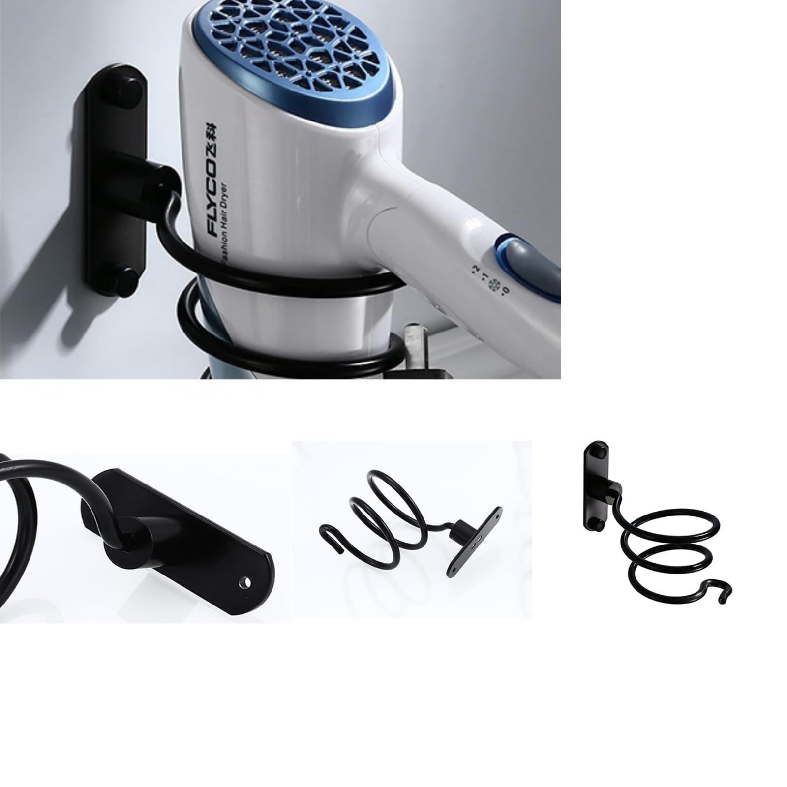 Bathroom Hair Dryer Holder Wall Mounted Holders Blow Dryer Mount Hanger Bracket for Stainless Steel Swivel Storage Rack Stand Silver