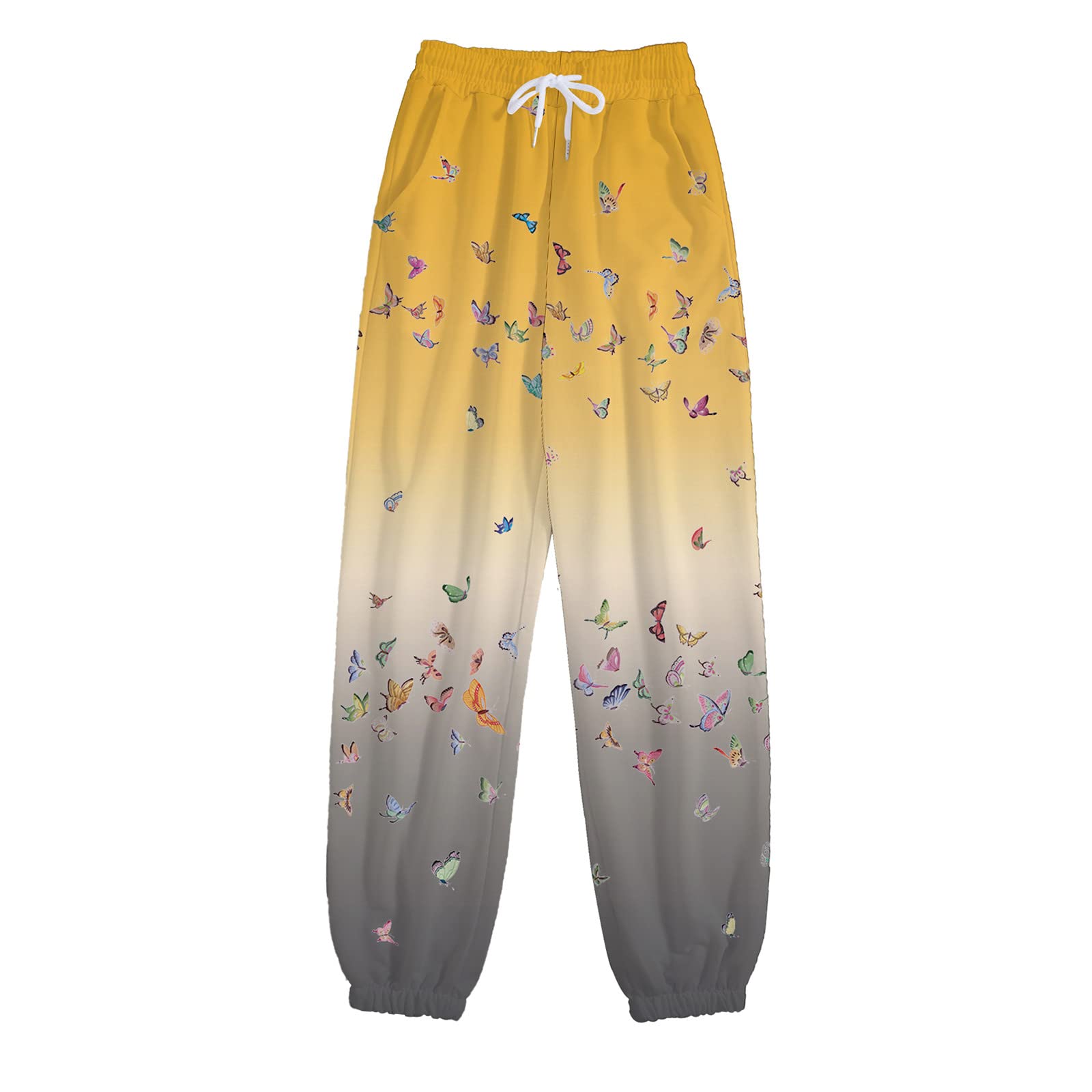 Bblulu Women's Drawstring Waist Sweatpants Fashion Butterfly Print Casual Jogger Pants with Pocket Relaxed Fit Lounge Trouser