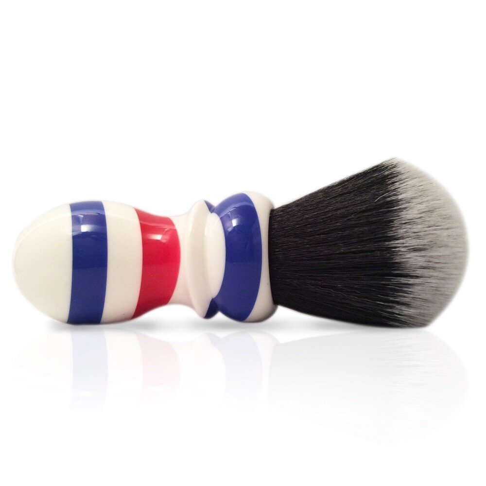 Haircut & Shave Co. Proven Synthetic Shaving Brush 24mm Extra Dense Knot And 54mm Loft - Fast Drying Pre-Shave Brush (Barber Pole)