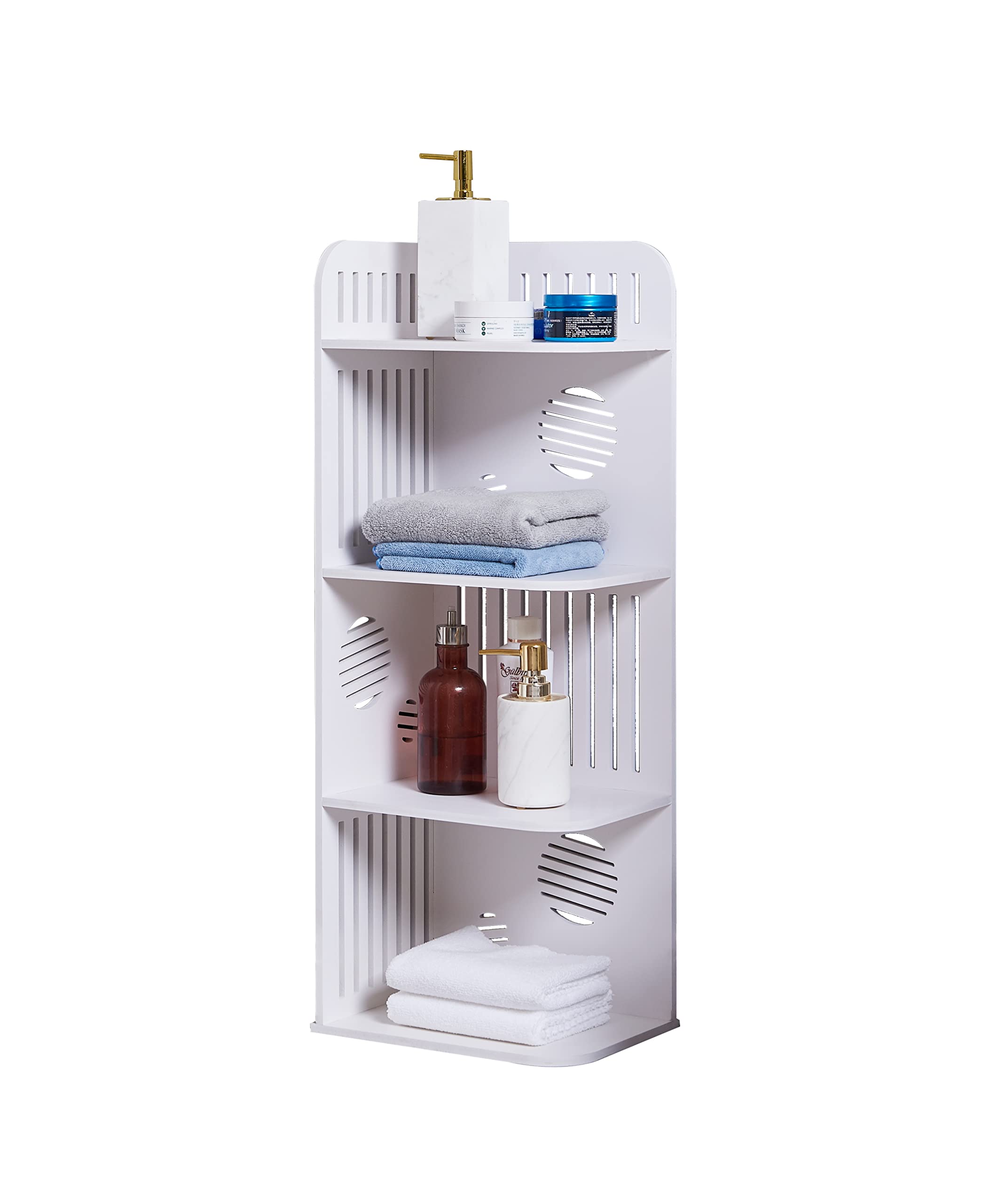 KB Designs - 4-Tier Corner Waterproof Bathroom Shelves Stand Organizer for Living Room, Bedroom, Home Office, White