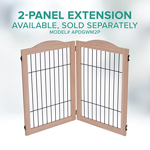 Arf Pets Freestanding Dog Gate with Door, 4 Panel 360° configurable Wooden Wire Fence, 89" Wide, 31.5" Tall, Foldable, Support Feet Included, for The House - Indoor Use