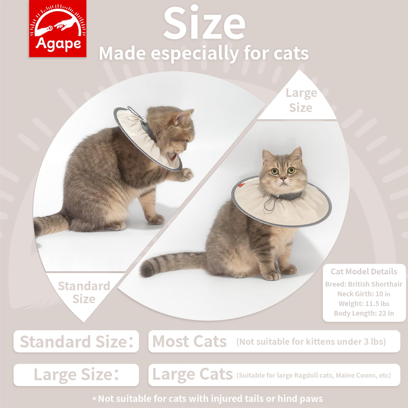 Agape Cat Cone Collar Soft and Cool, Lightweight Recovery Collar for Cats After Surgery, Cute Cat Cone Alternative, Reflective Neck Cone to Stop Licking,Waterproof E Collar for Neuter Recovery (Ivory)