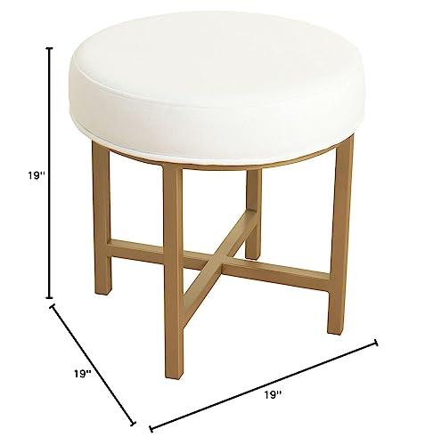 HomePop Round Metal Base Decorative Ottoman, White Velvet