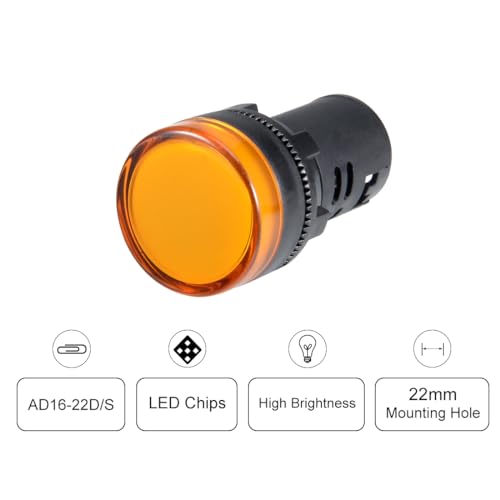 uxcell 5Pcs Yellow Indicator Light AC/DC 24V, 22mm Panel Mount, for Electrical Control Panel, HVAC, DIY Projects