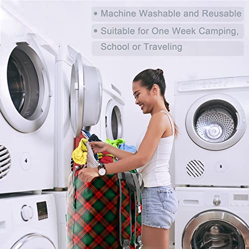 BeeGreen Red And Green Plaid Christmas Laundry Bag with Drawstring & Handle Room Essentials w Adjustable Shoulder Straps Washable Clothes Hamper College Essentials Laundry Travel Bag Santa Sack Gift Wrap