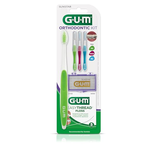 GUM Orthodontic Kit β Orthodontic Toothbrush, 3 Proxabrush Sizes and Shred-Resistant EasyThread Floss, and Mint Ortho Wax