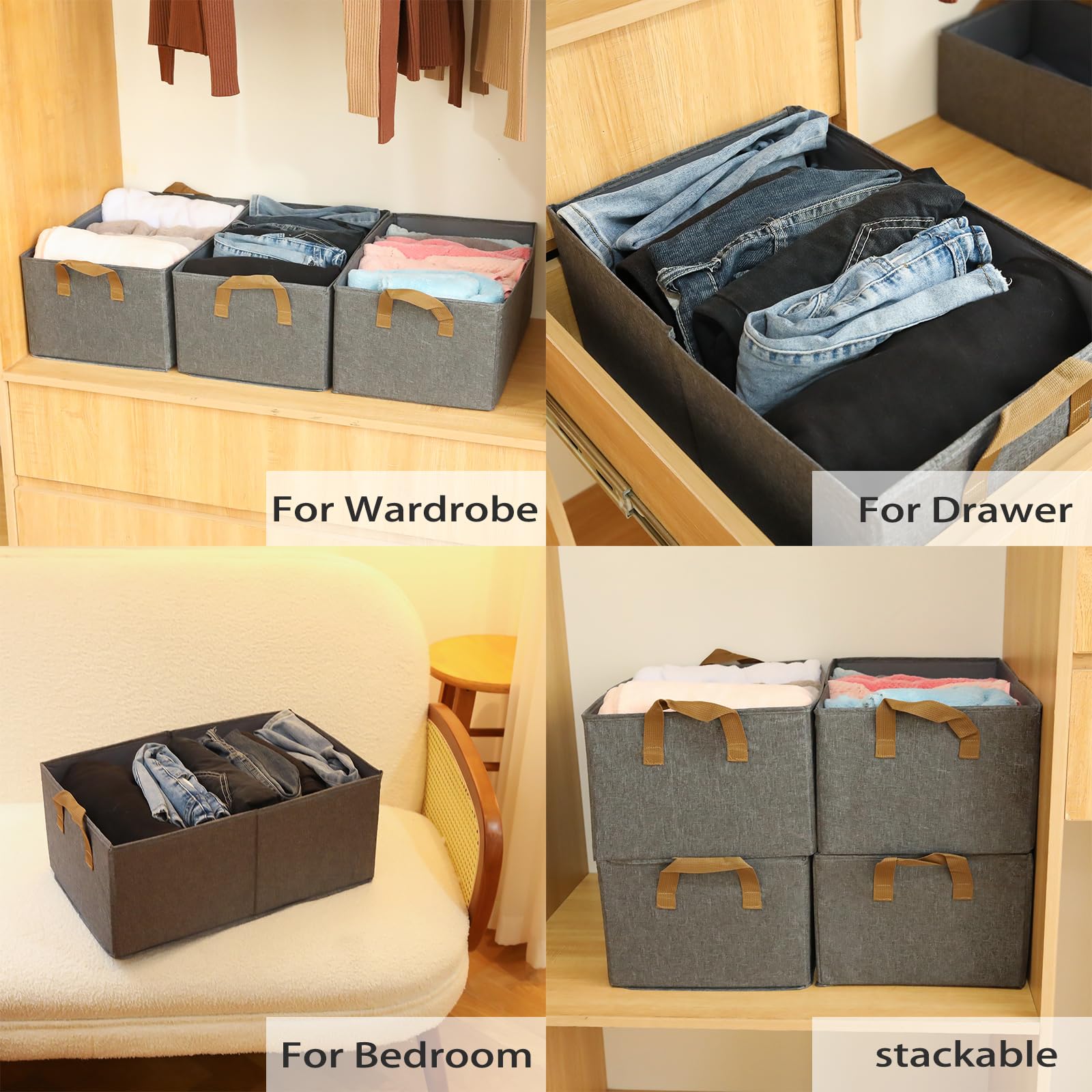Lemiran Storage Cubes Baskets For Shelves,Fabric Storage Bins For Organizing Clothing, Sheets, Toys, Books,Large Sturdy Collapsible Storage Box With Handles,18.9×11×7.9in Closet Bins,Pack Of 3