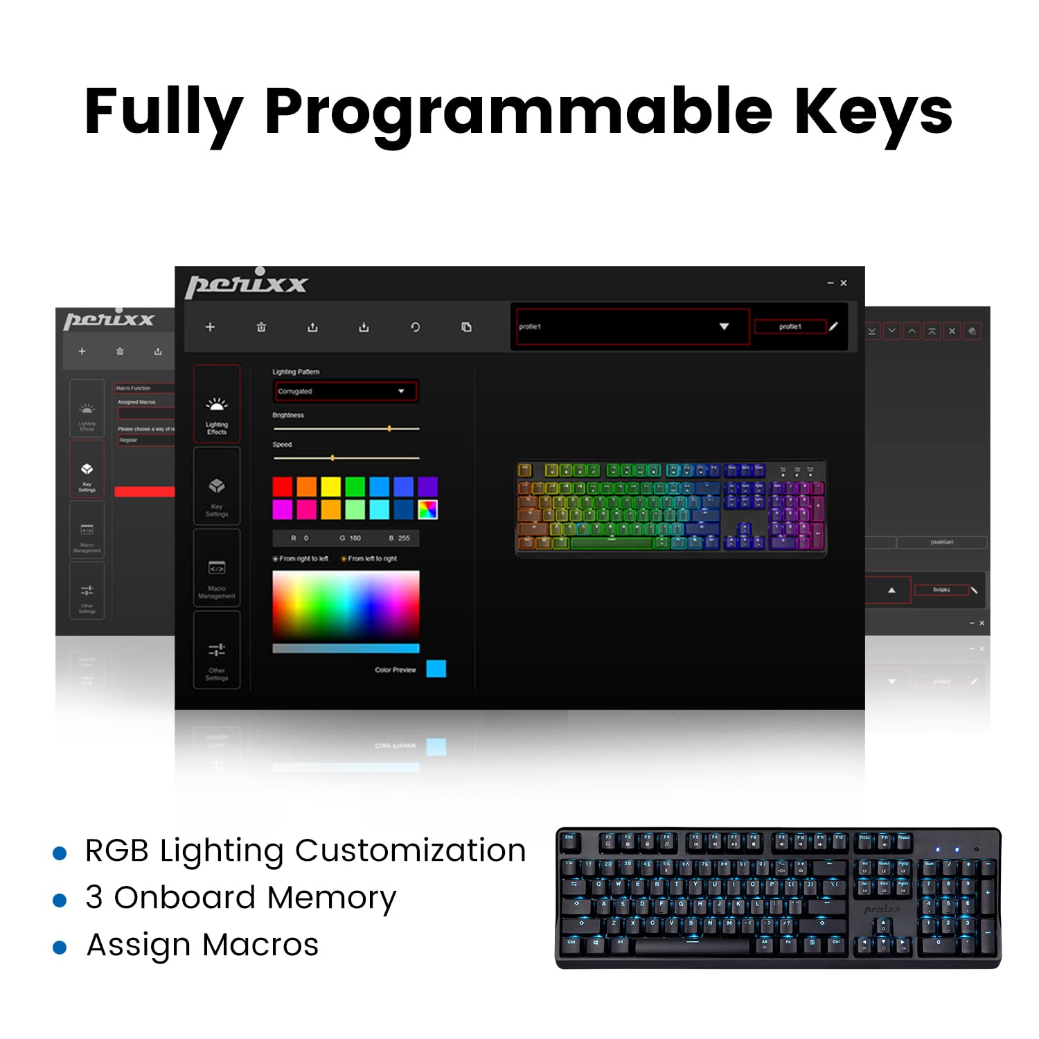 Perixx PX-5300 Mechanical Gaming Keyboard - Wired USB 5.9 Ft Cable - Customizable RGB Backlighting - Tactile Gateron Brown Switches - US English, Black (FBA-PX5300-GBLUS-11918)