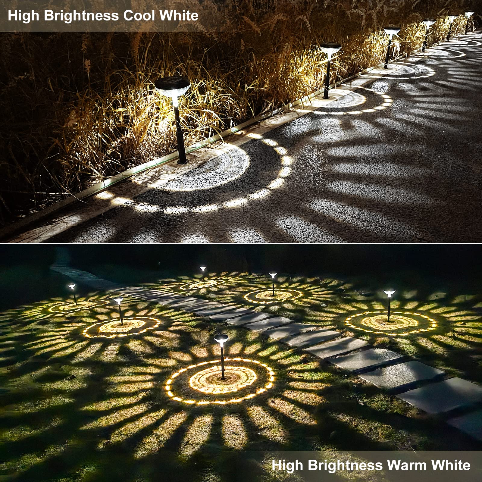 Bright Solar Pathway Lights 4 Pack,Warm White+Cool White LED Solar Lights Outdoor,IP67 Waterproof Solar Path Lights,Solar Powered Garden Lights for Walkway Yard Backyard Lawn Landscape Lighting Decor