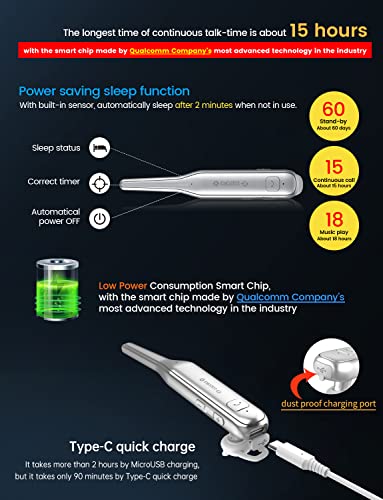 Glazata Wireless Headset with Dual MIC Noise Cancelling, apt-X & apt-X HD for Driving, Office, Business, Compatible with Cell Phone and PC - 「Silver」