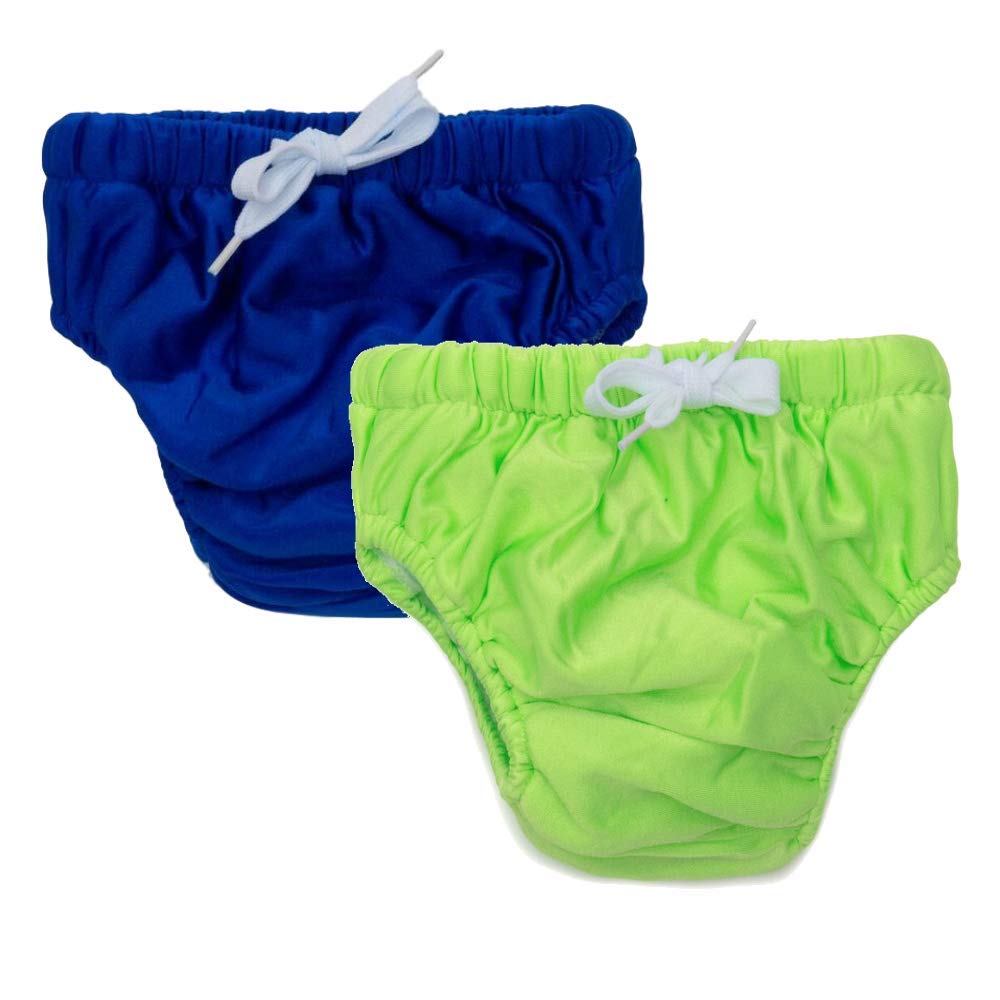 KaWaii Baby Swim Cloth Diaper, Reusable Unisex Toddler Swimming Pants, Lightweight, Baby Boy & Girl Gifts Blue & Green, Pack of 2 (32-40 lbs/2-3T)