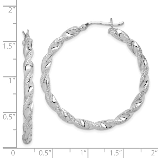 925 Sterling Silver Twisted 3.5x40mm Round Hoop Earrings