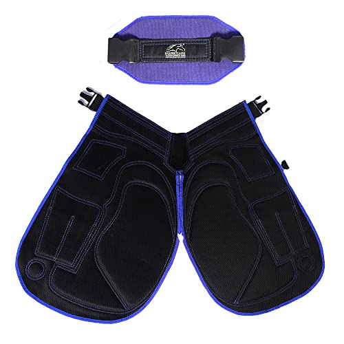 Equine Care Farrier Apron Chap Back Support - Cowhide Suede Leather, 4 Knife Pocket, 2 Nail Magnets, Adjustable Velcro Buckle - 25 inches/65cm
