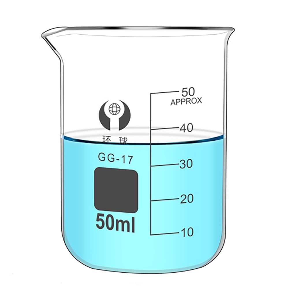 KNMNIU 50ml Low Form Glass Beaker, 3.3 Borosilicate Glass Graduated Printed Scale Measuring Cups with Spout for Kitchen Lab Liquids,4 PACK