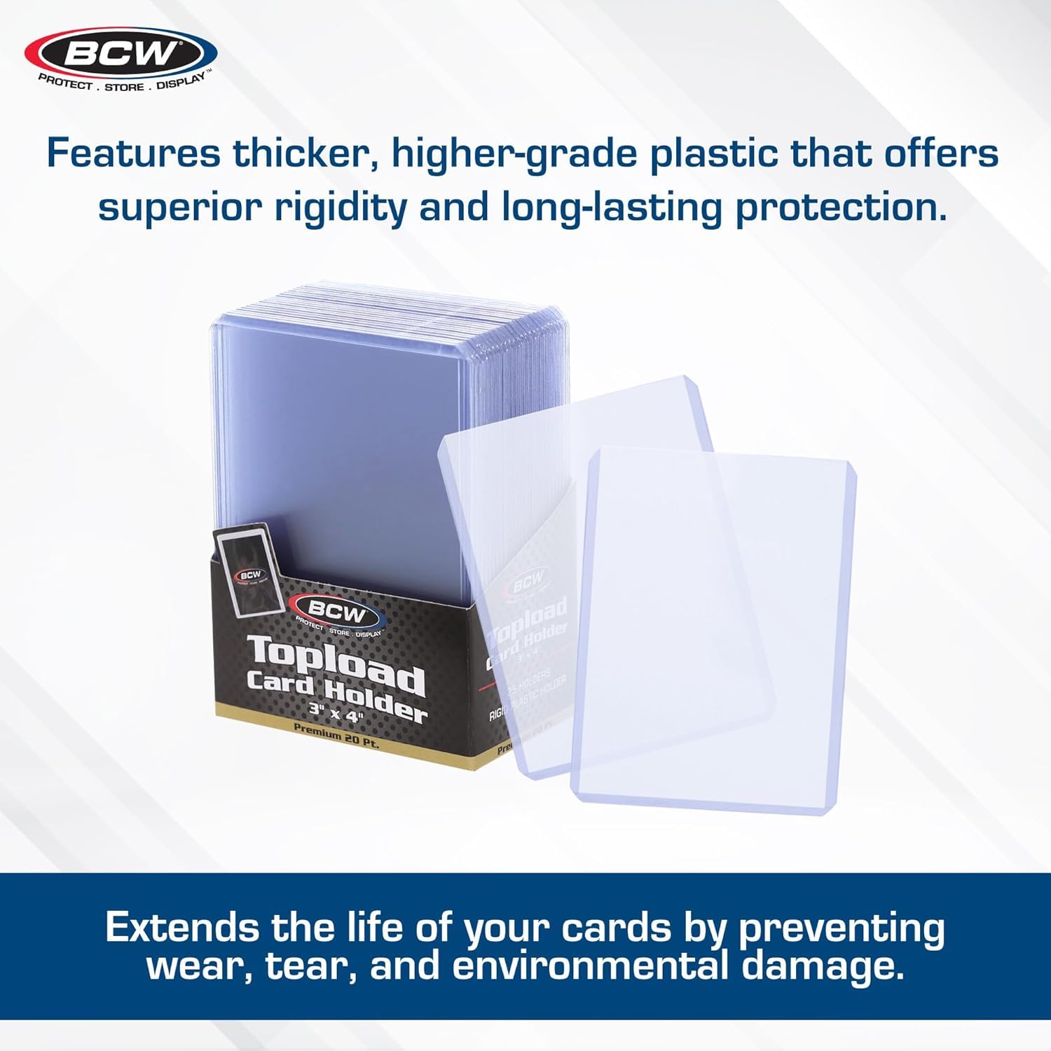 BCW 3x4 Topload Card Holder - Premium 20PT Thickness | 2 Pack (50 Total) | Quality Rigid PVC Protector for Standard Size Trading Cards | Card Holders for Sports Cards, MTG, Pokemon, and More