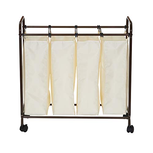 Household Essentials 7173 Rolling Quad Laundry Sorter with Removable Hamper Bags | Antique Bronze Frame