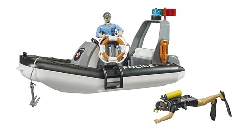 Bruder 62733 bworld Police Boat with Rotating Beacon Light, 2 Figures and Accessories