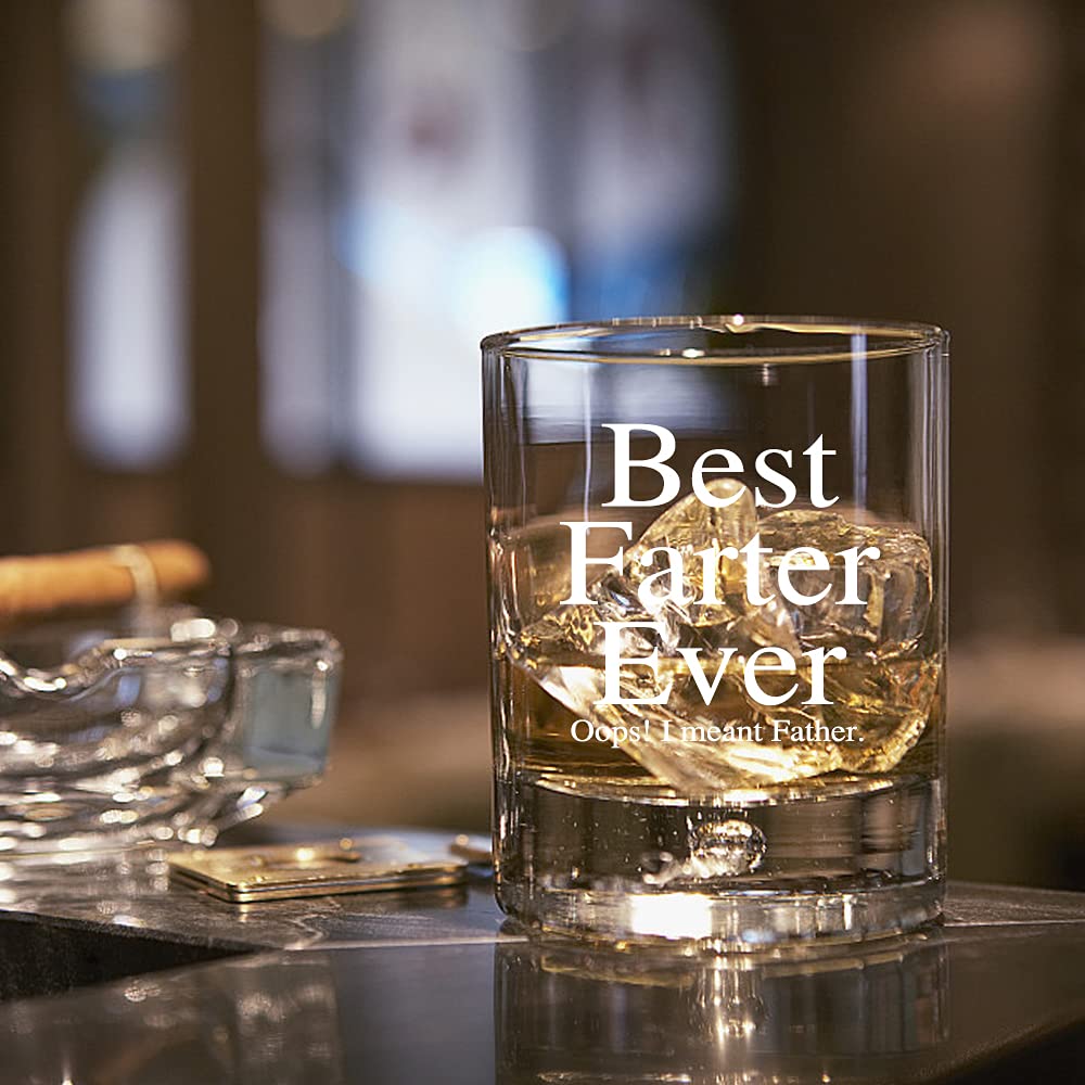 AGMdesign, Best Farter Ever Oops I Meant Father Whiskey Glasses, Unique Gag Gift, Fathers Day Gift Idea for Dad from Daughter, Son, Wife, Guys