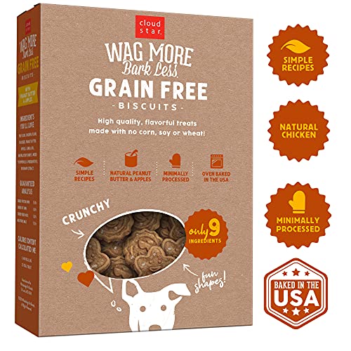 Cloud Star Corp, Wag More Bark Less Grain Free Oven Baked Peanut Butter & Apples Dog Biscuits