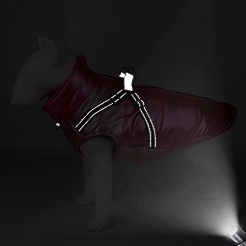 Beirui Waterproof Dog Winter Coat with Harness - Warm Zip Up Puffer Vest Dog Jacket with Dual D Rings - Reflective Cold Weather Dog Clothes for Puppy Small Medium Dogs,Pink(Chest 18β)