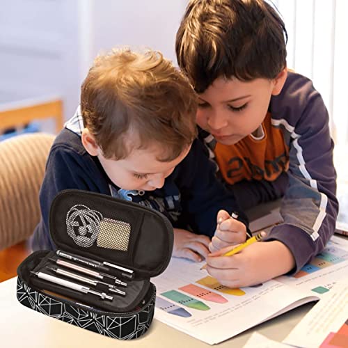 Black Pencil Case, Big Capacity Pencil Bag Canvas with 2 Compartments Pencil Case Organizer with Zipper for Office