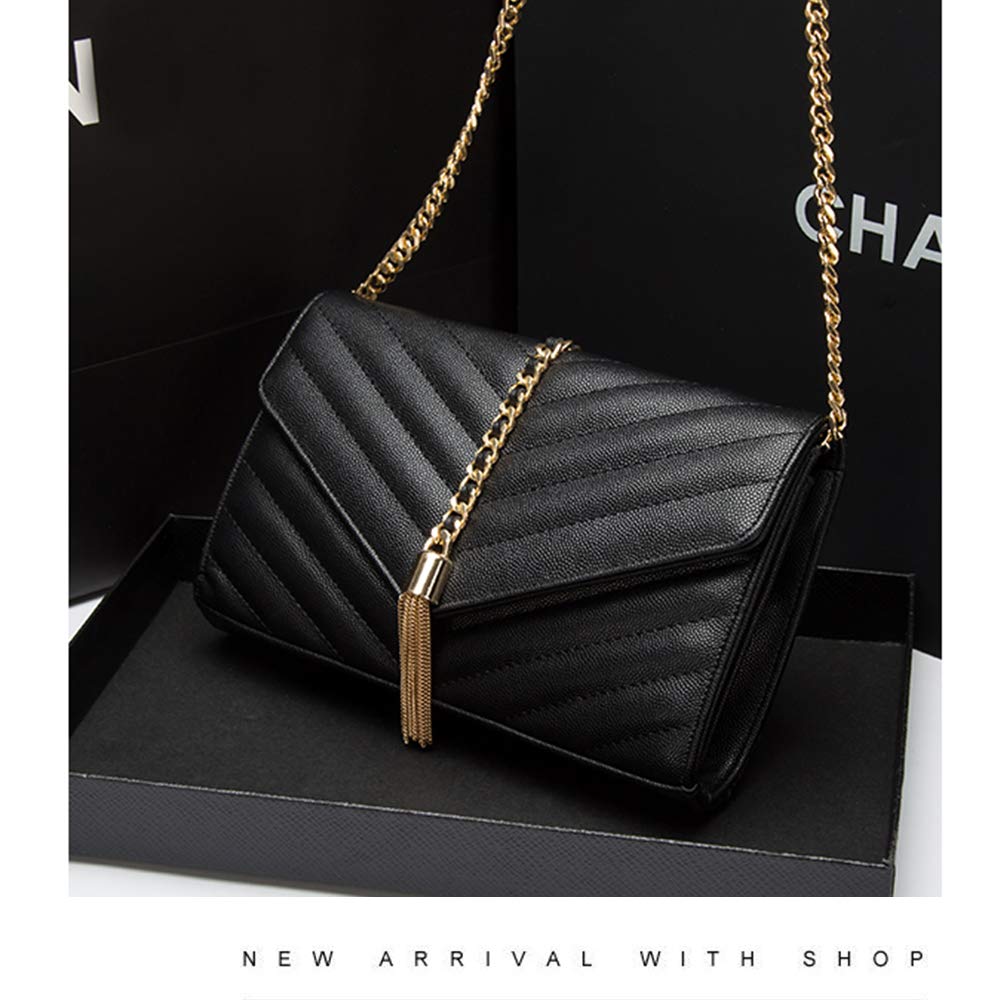 YXBQueen Black Quilted Purse Shoulder Bag Vegan Leather Handbags Clutch Purses for Women (Black)