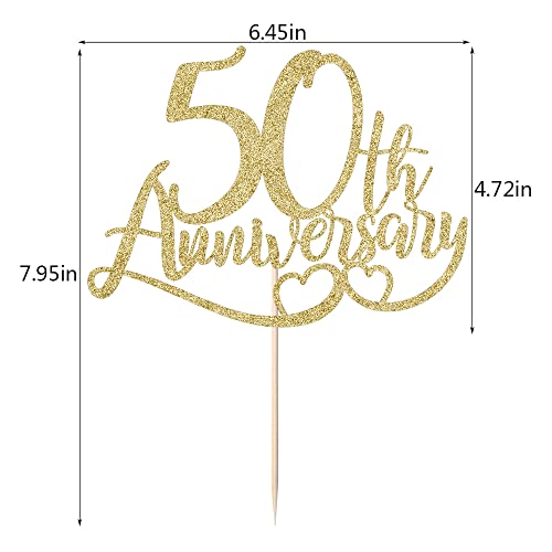 Bekaterea 50th Anniversary Cake Topper Gold Glitter,50th Birthday Cake Decoration,50th Anniversary Party Decorations,50th Anniversary Wedding Party Cake Decoration Supplies
