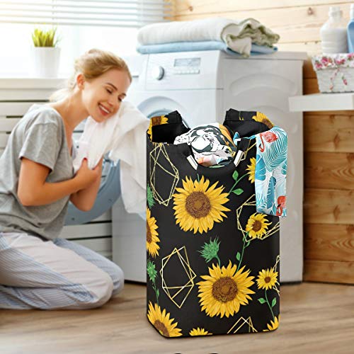 SUABO Laundry Basket Geometric Sunflowers Collapsible Laundry Hamper Bucket with Handles for Travel Shopping Bathroom College